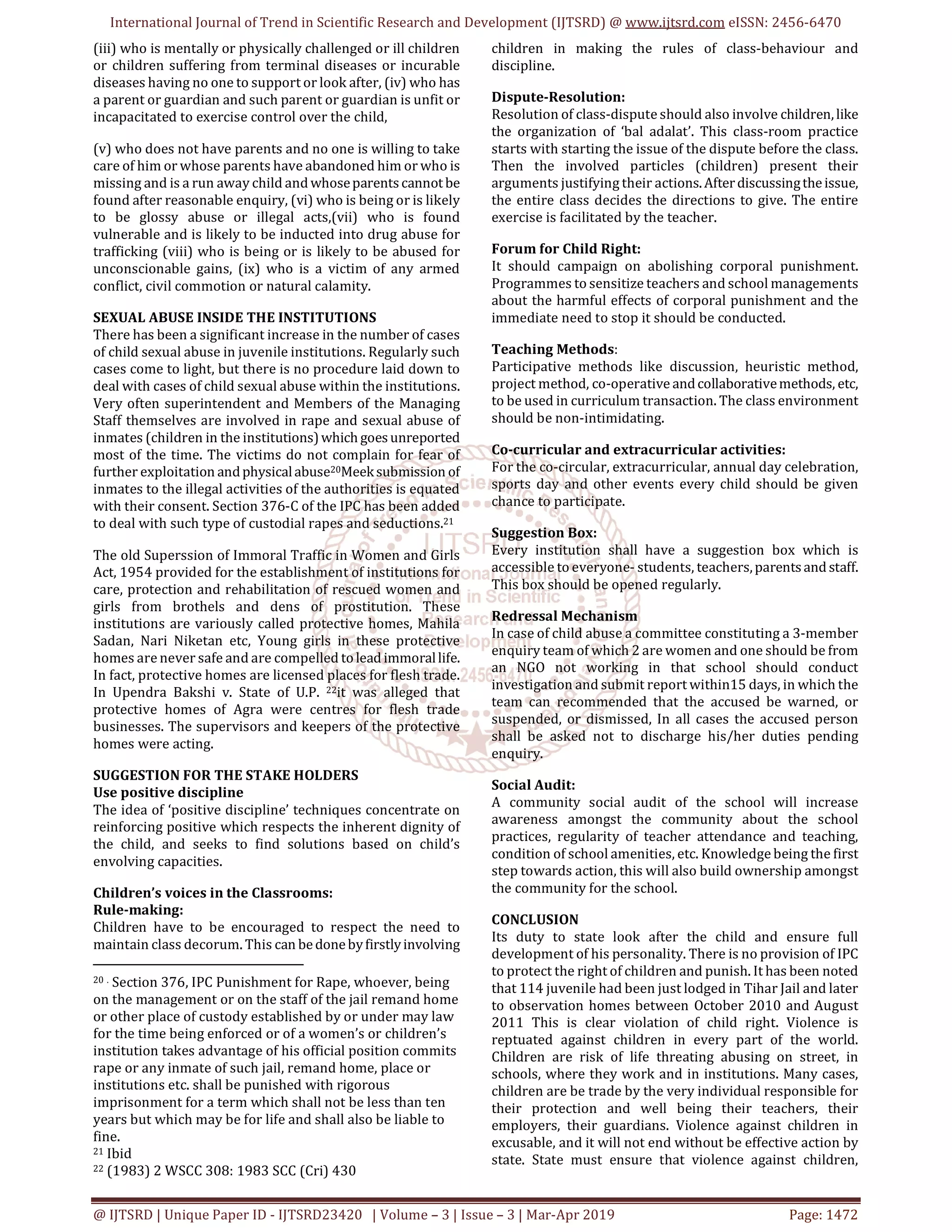 Violation of Child Rights in Institutions | PDF | Debated Sensitive ...