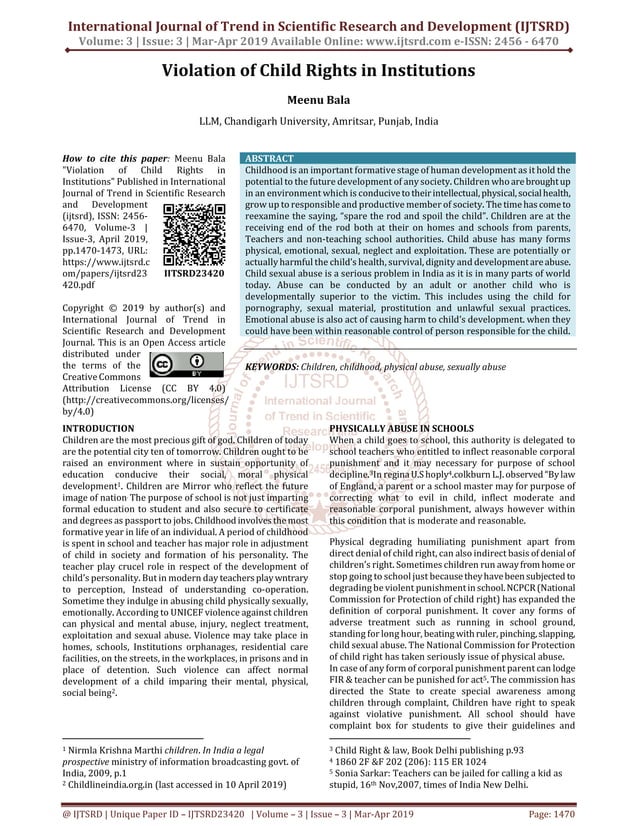 Violation of Child Rights in Institutions | PDF | Debated Sensitive ...