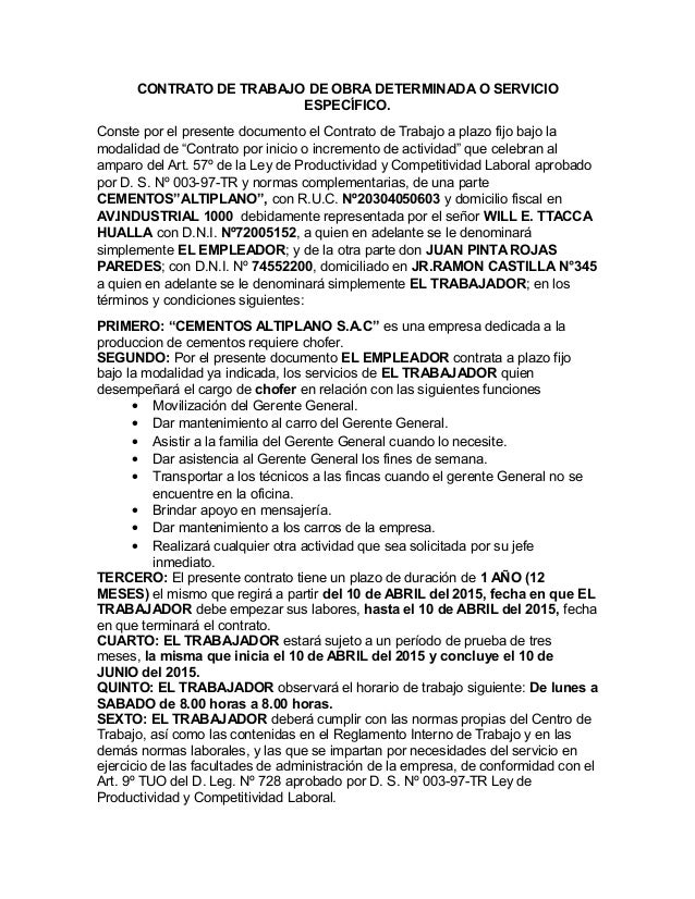 Contrato De Obra Ejemplos Y Formatos Word Y Pdf Para Imprimir Images