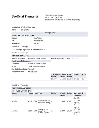 Unofficial Transcript-2 | DOCX | Professional School | Postgraduate ...