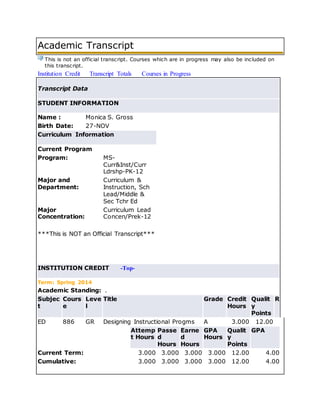 Graduate Unofficial Transcript | DOCX | Educational Assessment | Education