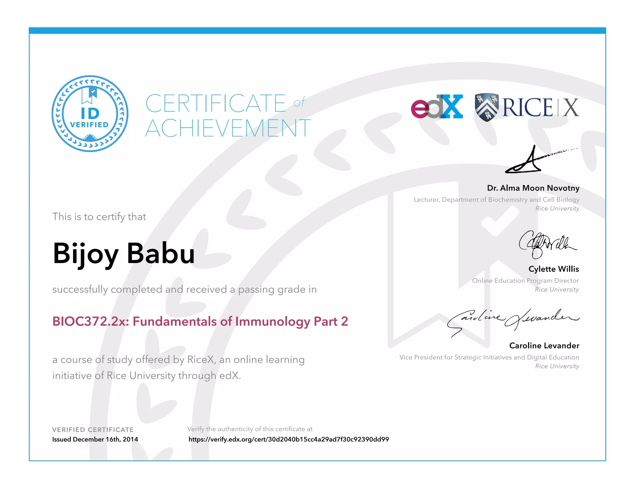 Certificate BIOC372.2x
