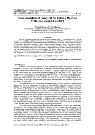 Implementation of Fuzzy-PD for Folding Machine Prototype Using LEGO EV3 | PDF