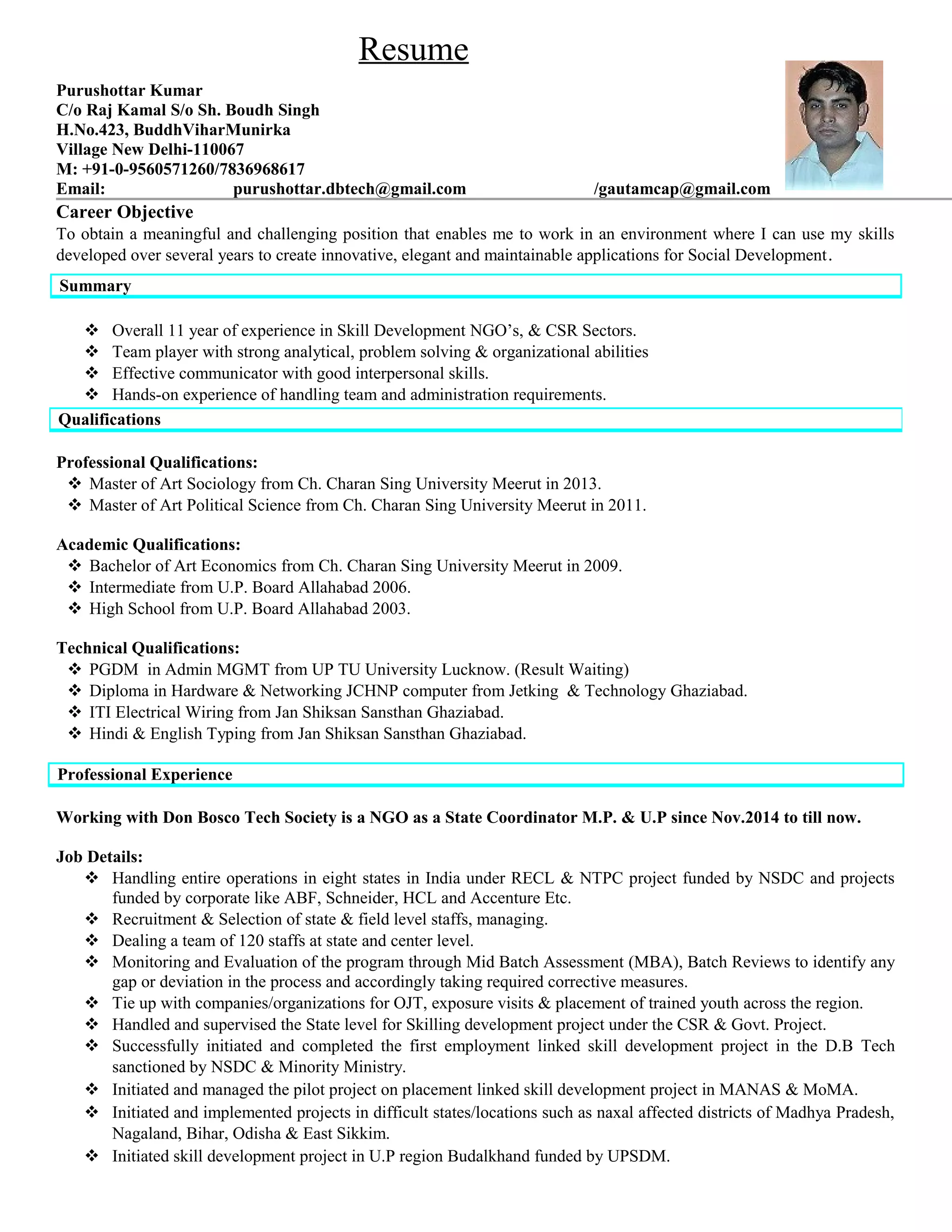 Resume Purushottar Kumar | DOC | Human Resources | Business