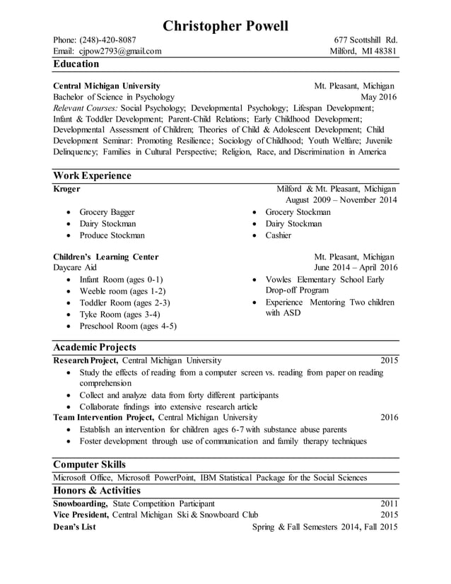 Resume Christopher Powell Child Development | PDF