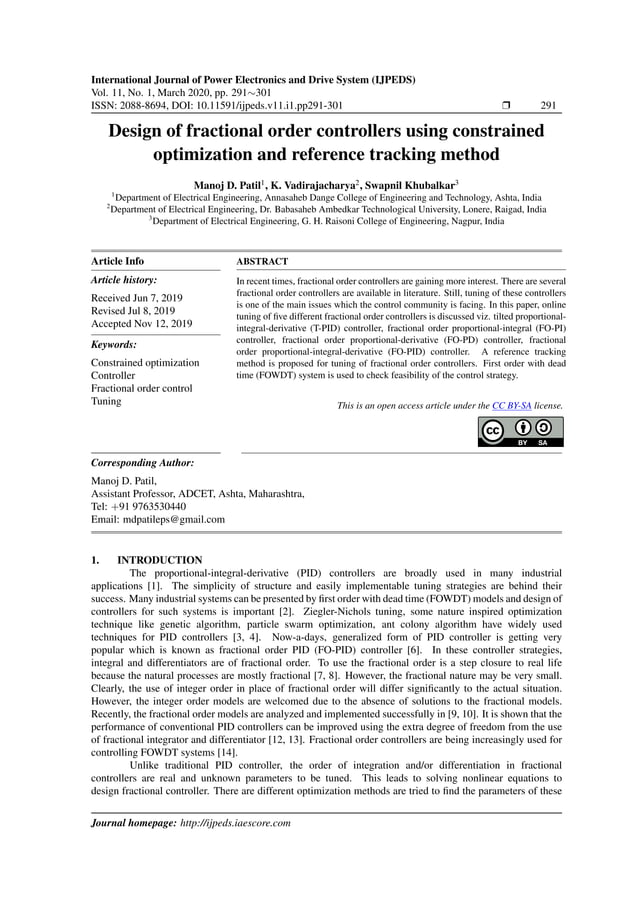 Design of fractional order controllers using constrained optimization and reference tracking ...