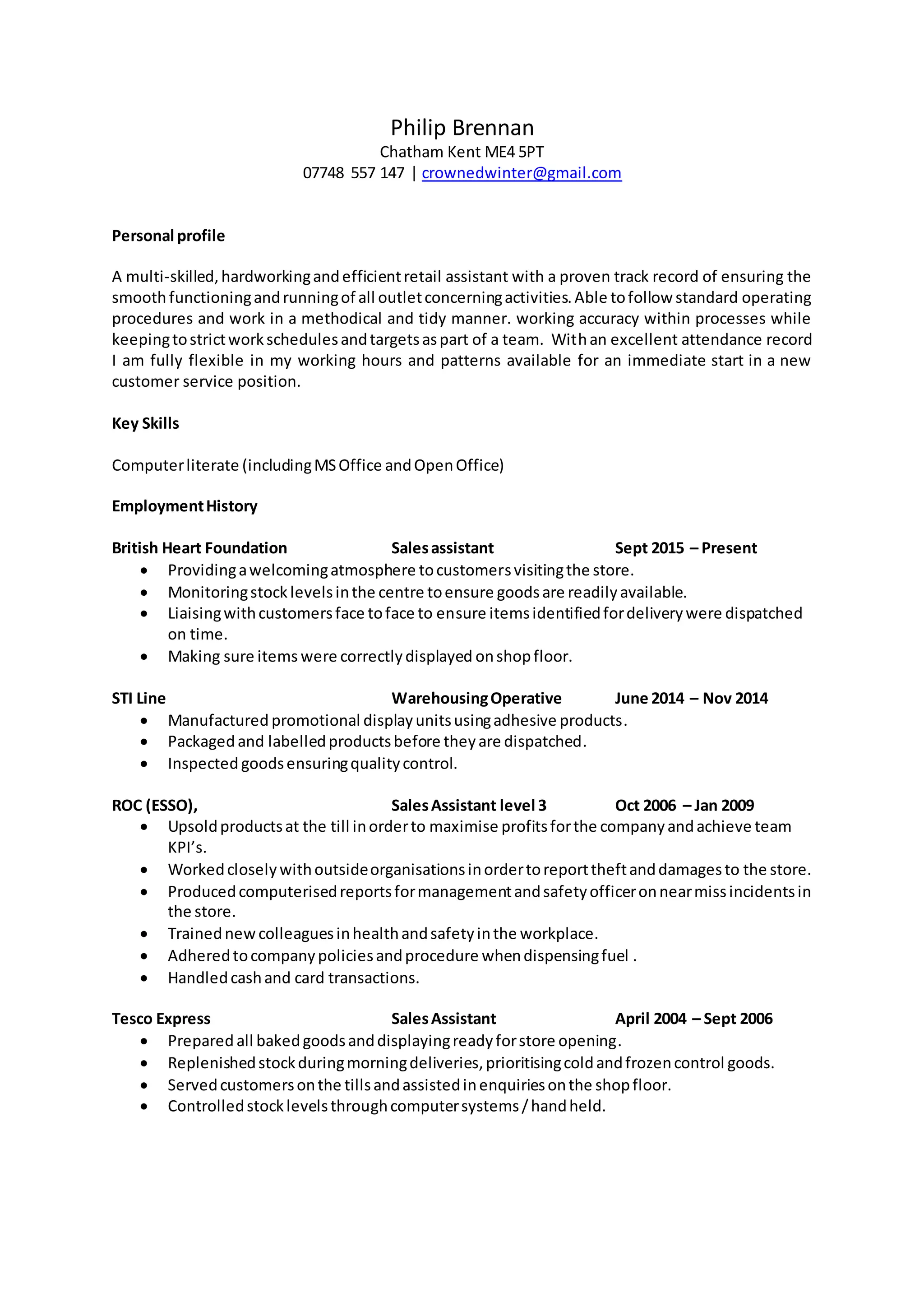P Brennan - retail CV | PDF