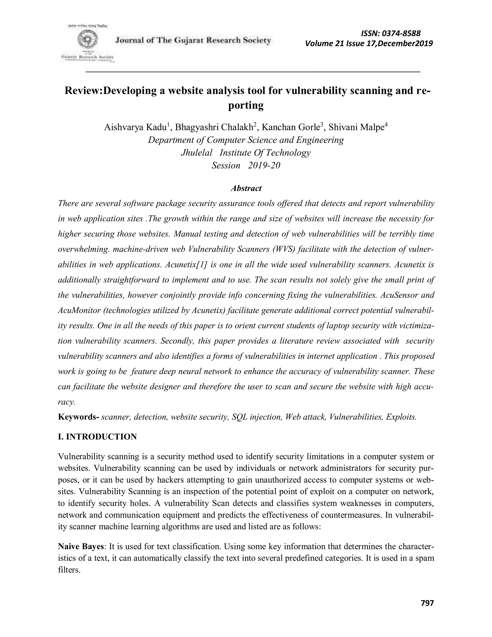 Website Vulnerability Scanner And Reporter Research Paper Pdf 