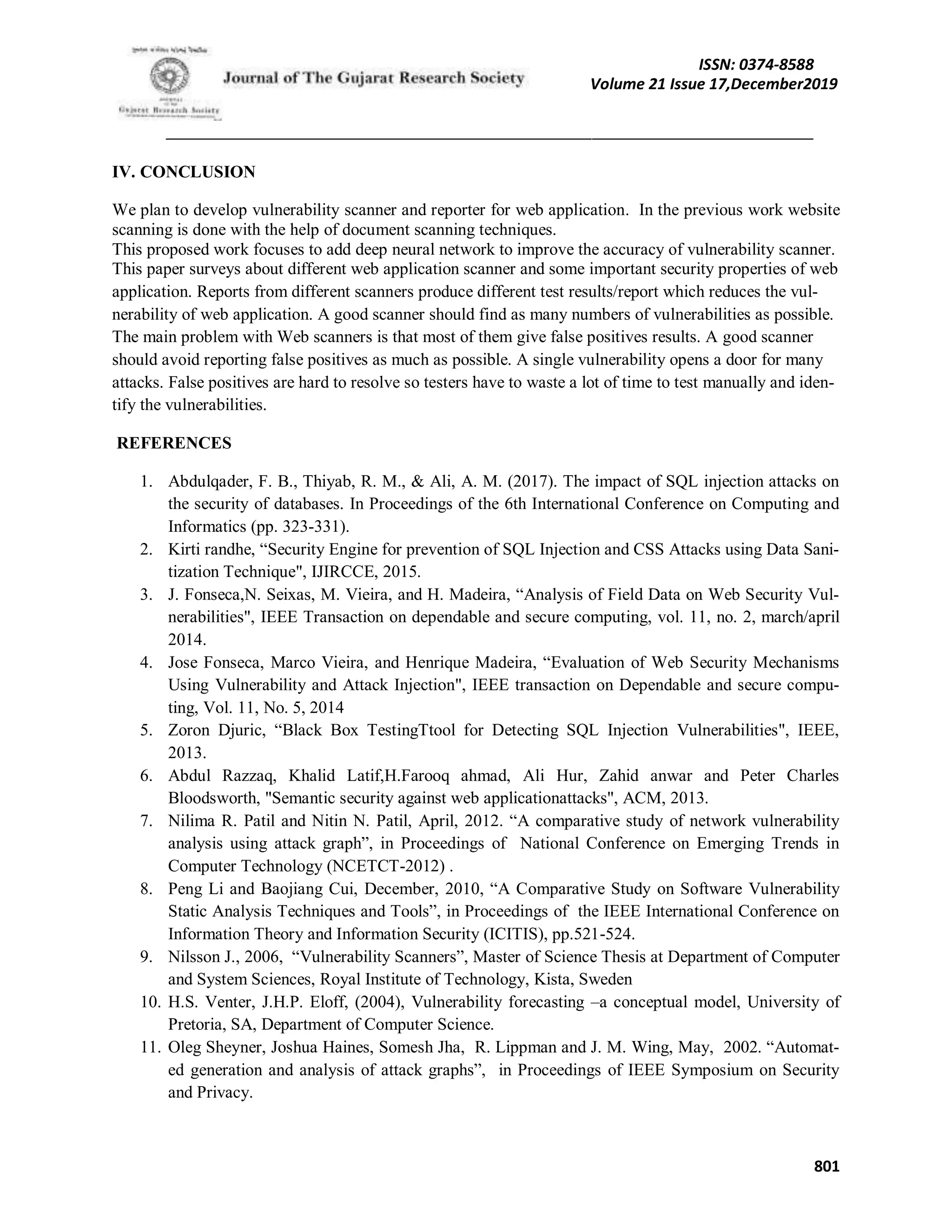 website vulnerability scanner and reporter research paper | PDF