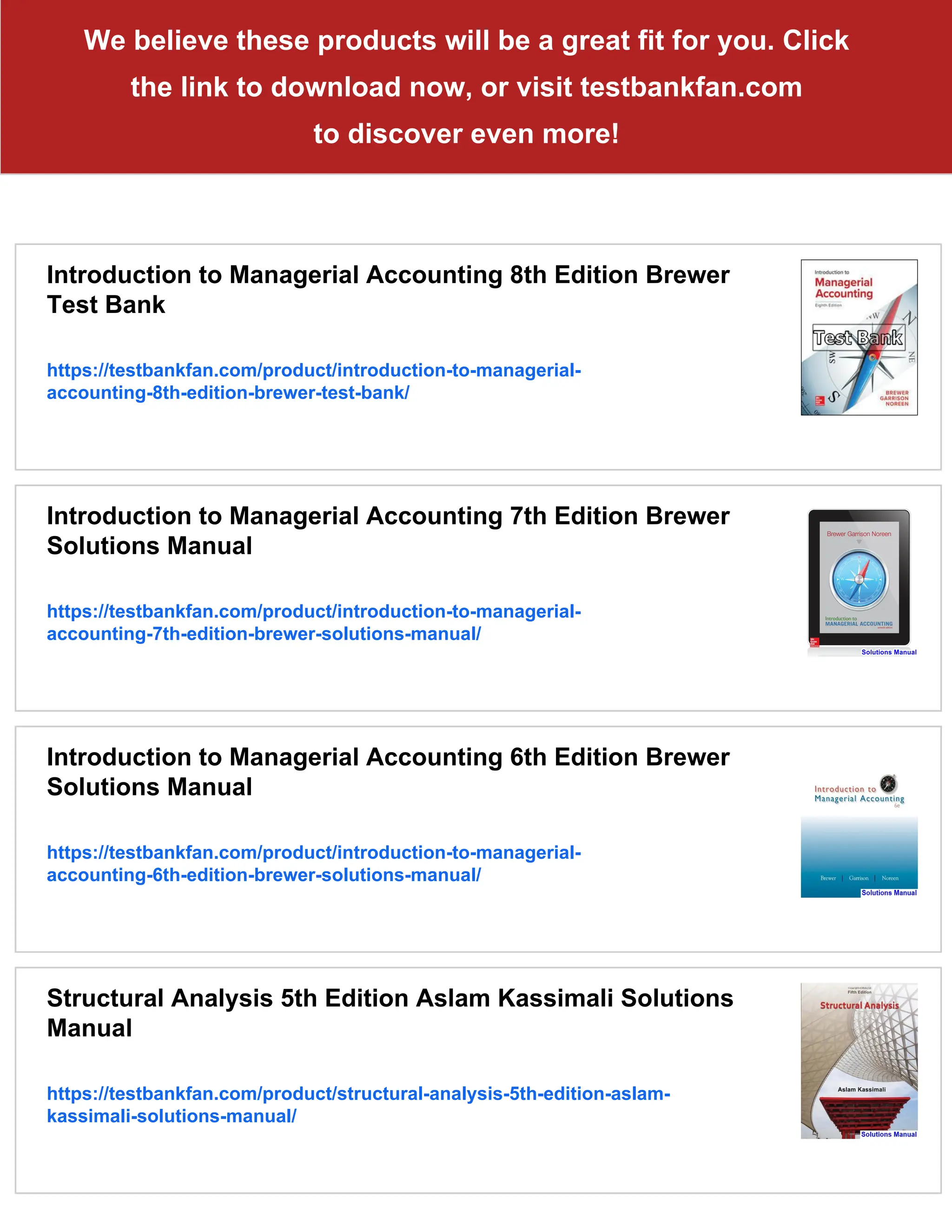 Introduction to Managerial Accounting 8th Edition Brewer Solutions Manual | PDF