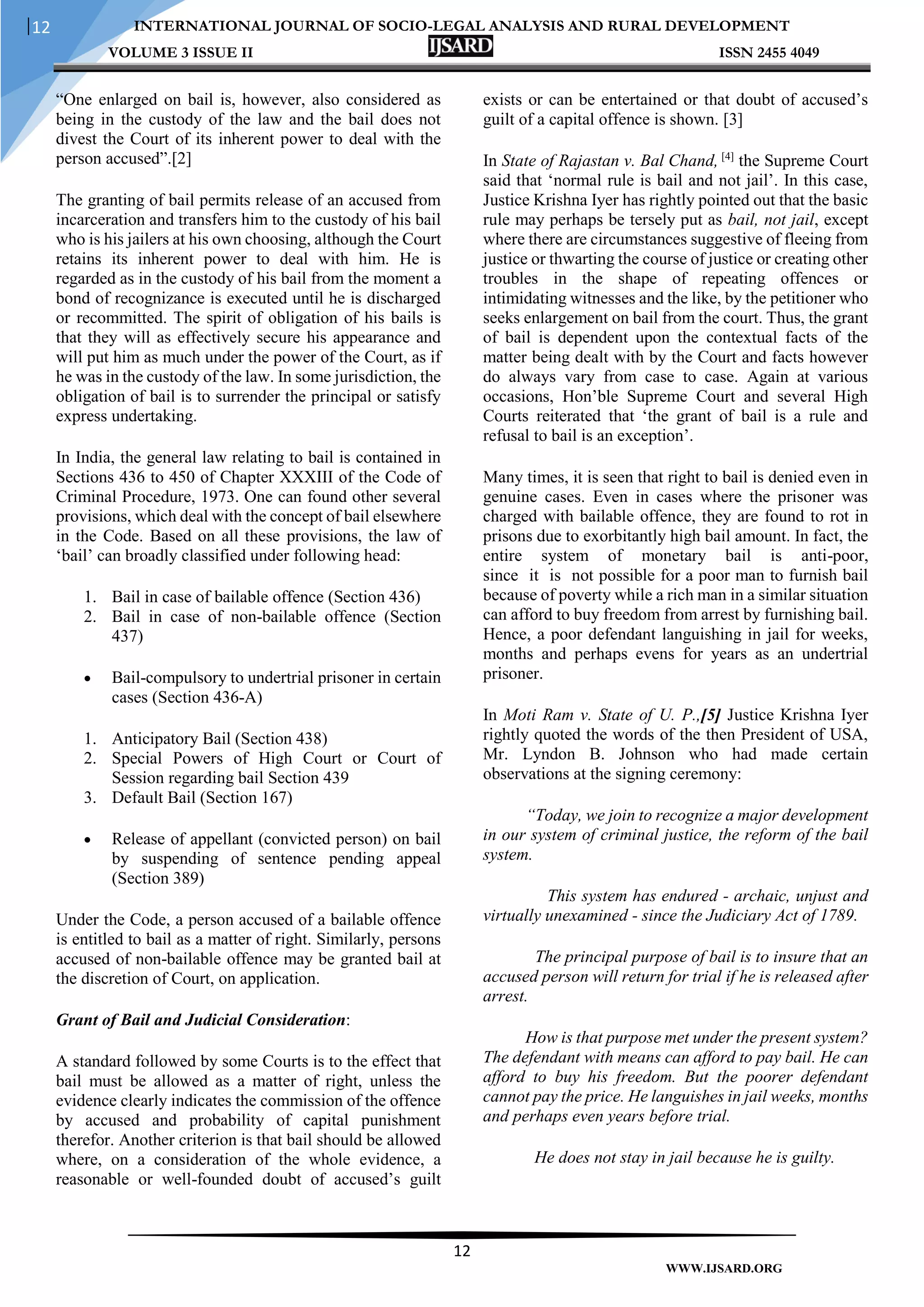 Law relating to Bail in India | PDF