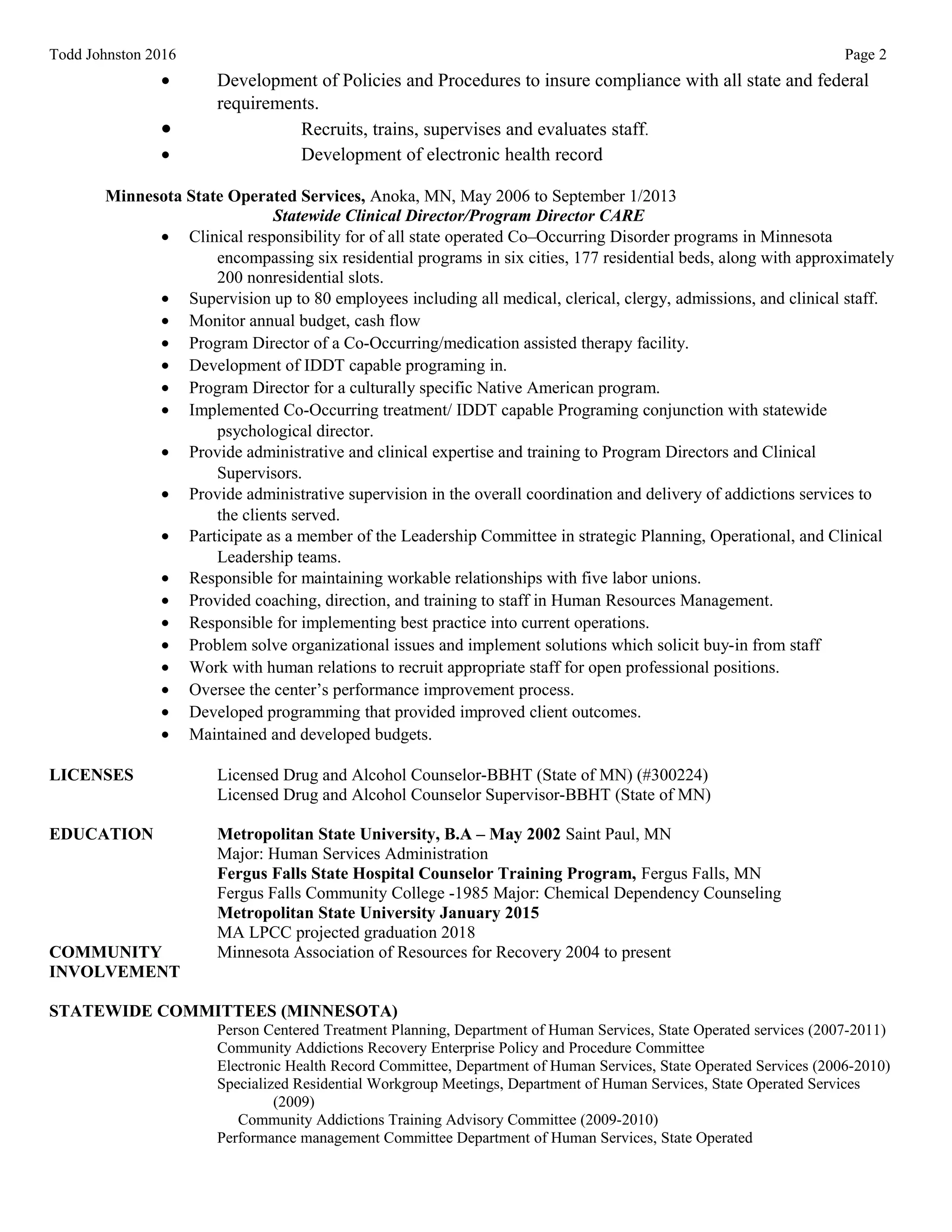 Todd Johnston resume 2016 new | DOC