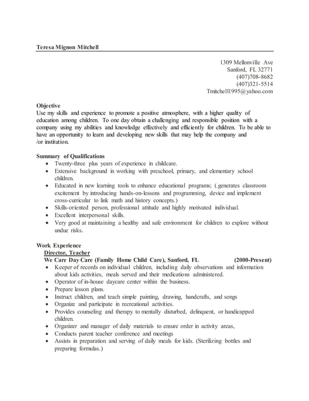 Teresa Mignon Mitchell Resume (2) | PDF