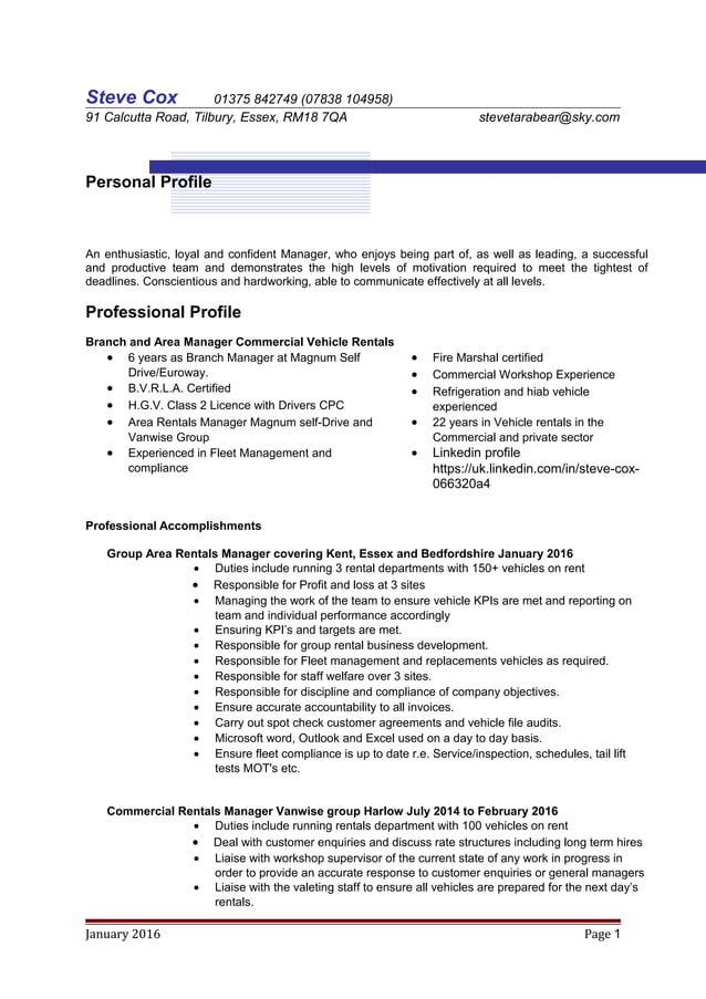 Steve Cox cv (1) 2013 | DOC | Business | Business and Finance