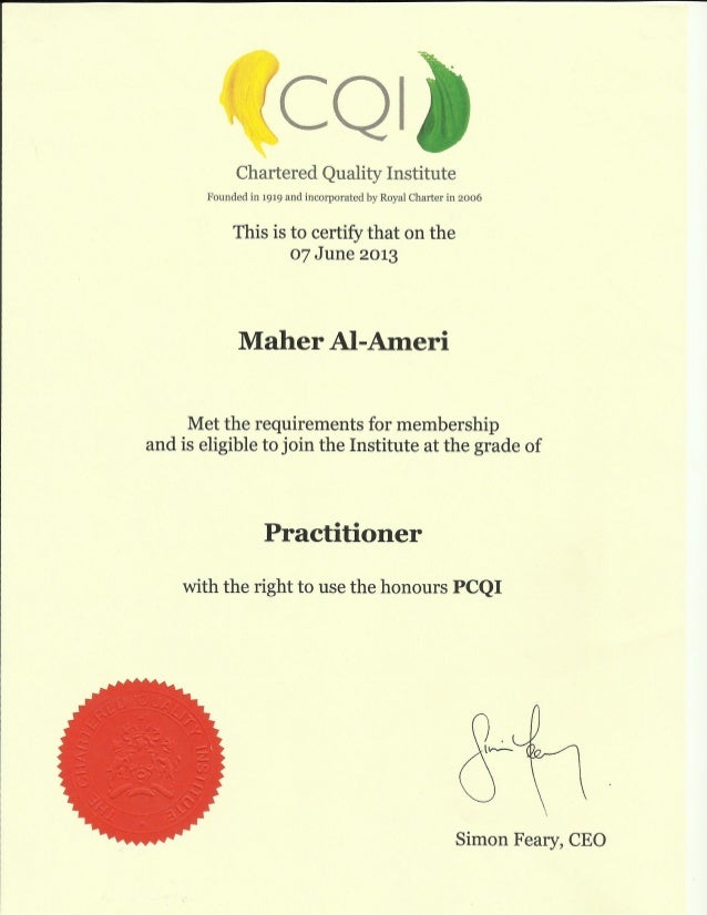 CQI CERTIFICATE