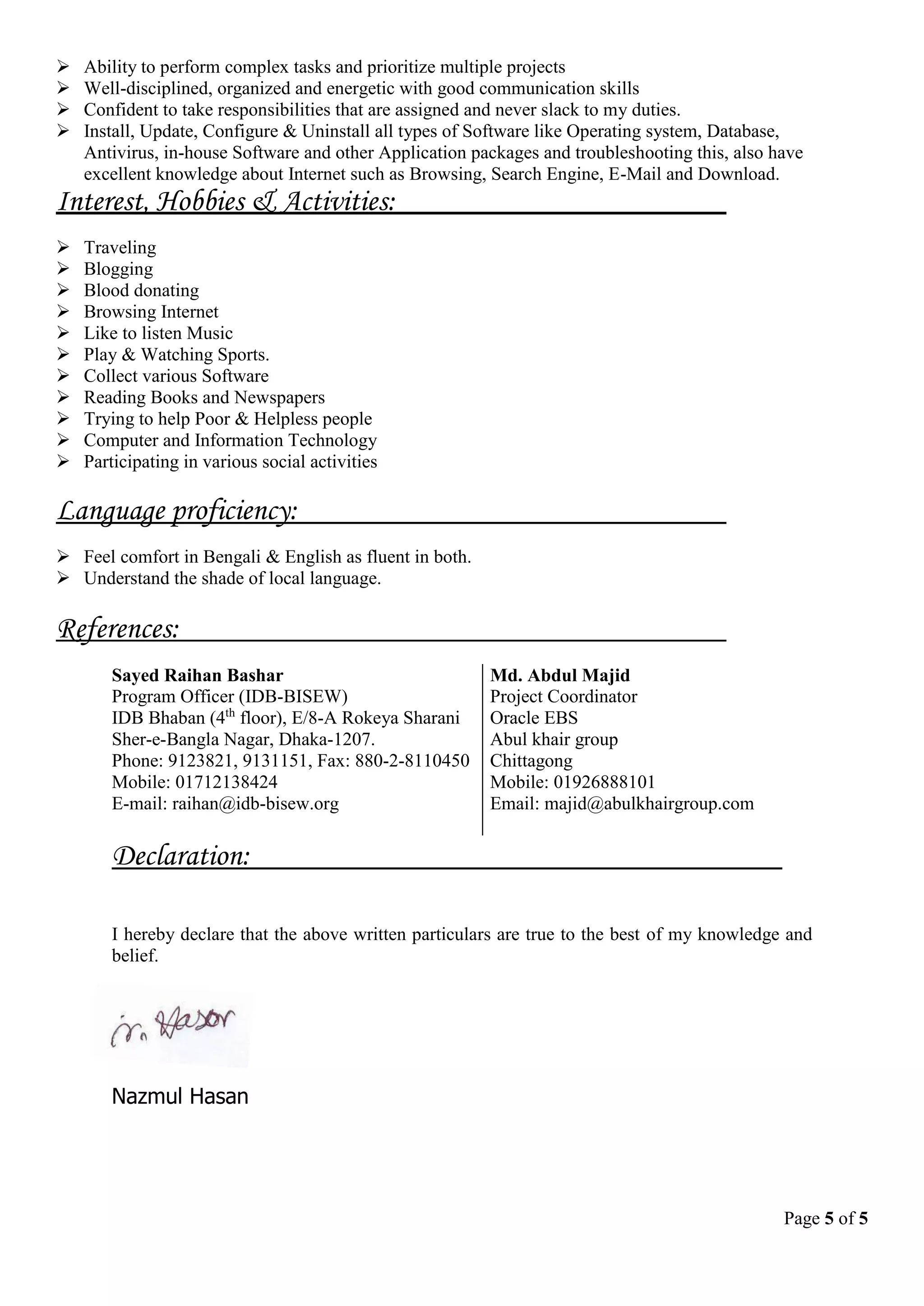 Resume of Nazmul Hasan | PDF