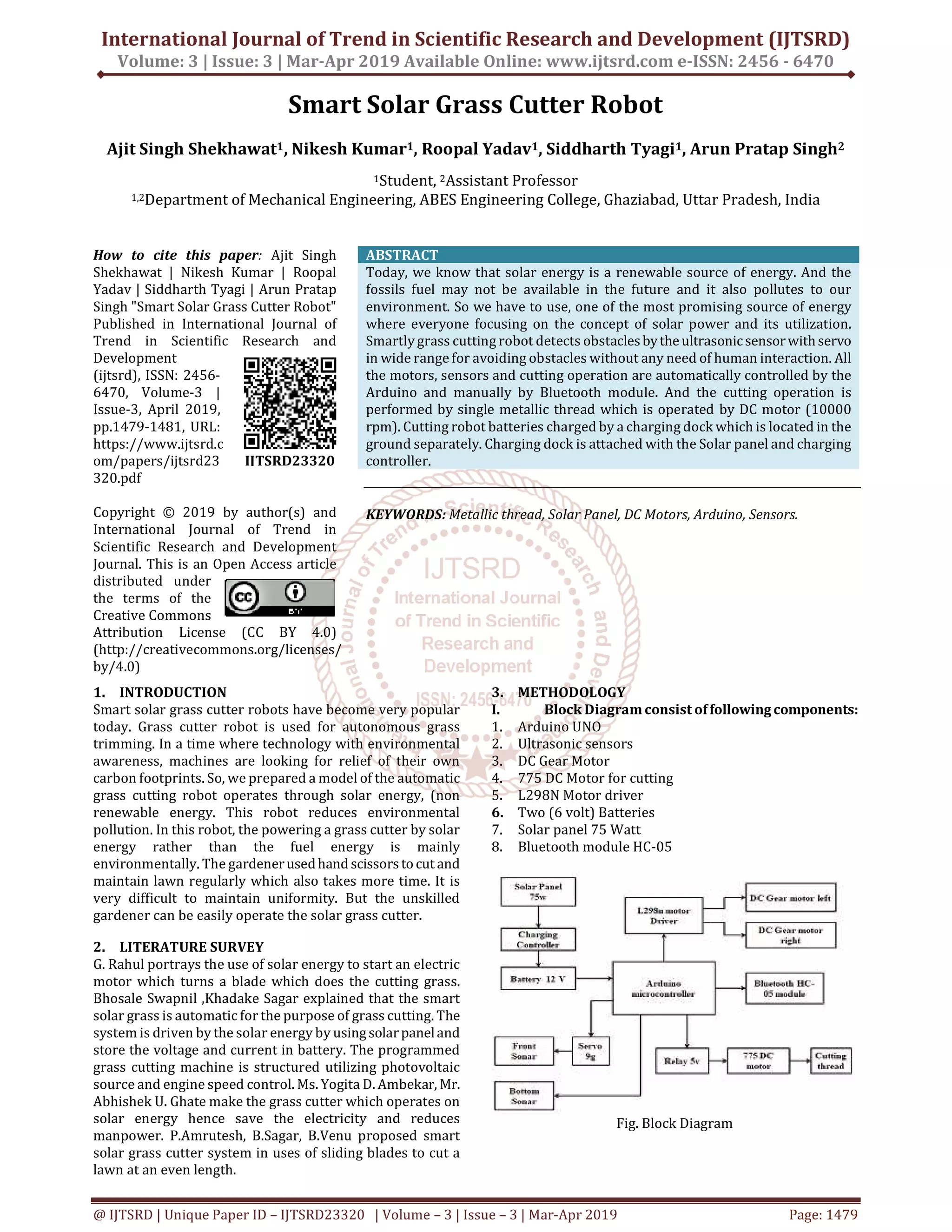 Smart Solar Grass Cutter Robot | PDF