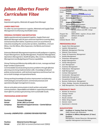 CV Johan Fourie - 01 June 2016 | DOCX