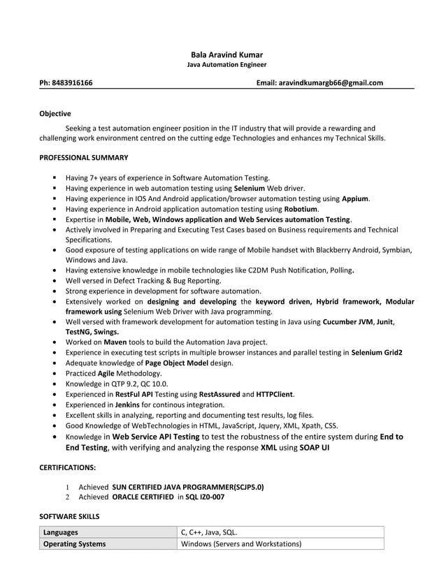 Aravind Java Selenium Automation- US | DOC | Web Development | Internet