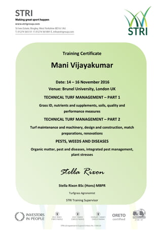 STRI training certificate | PDF | Gardening | Home & Garden