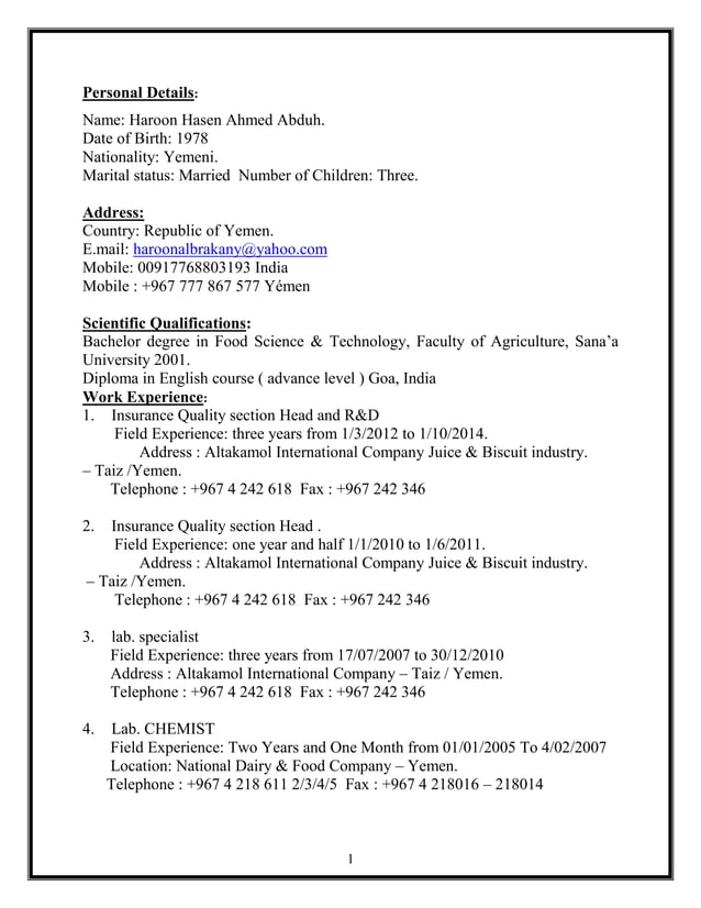 Haroon Hasen Ahmed Abduh CV | PDF