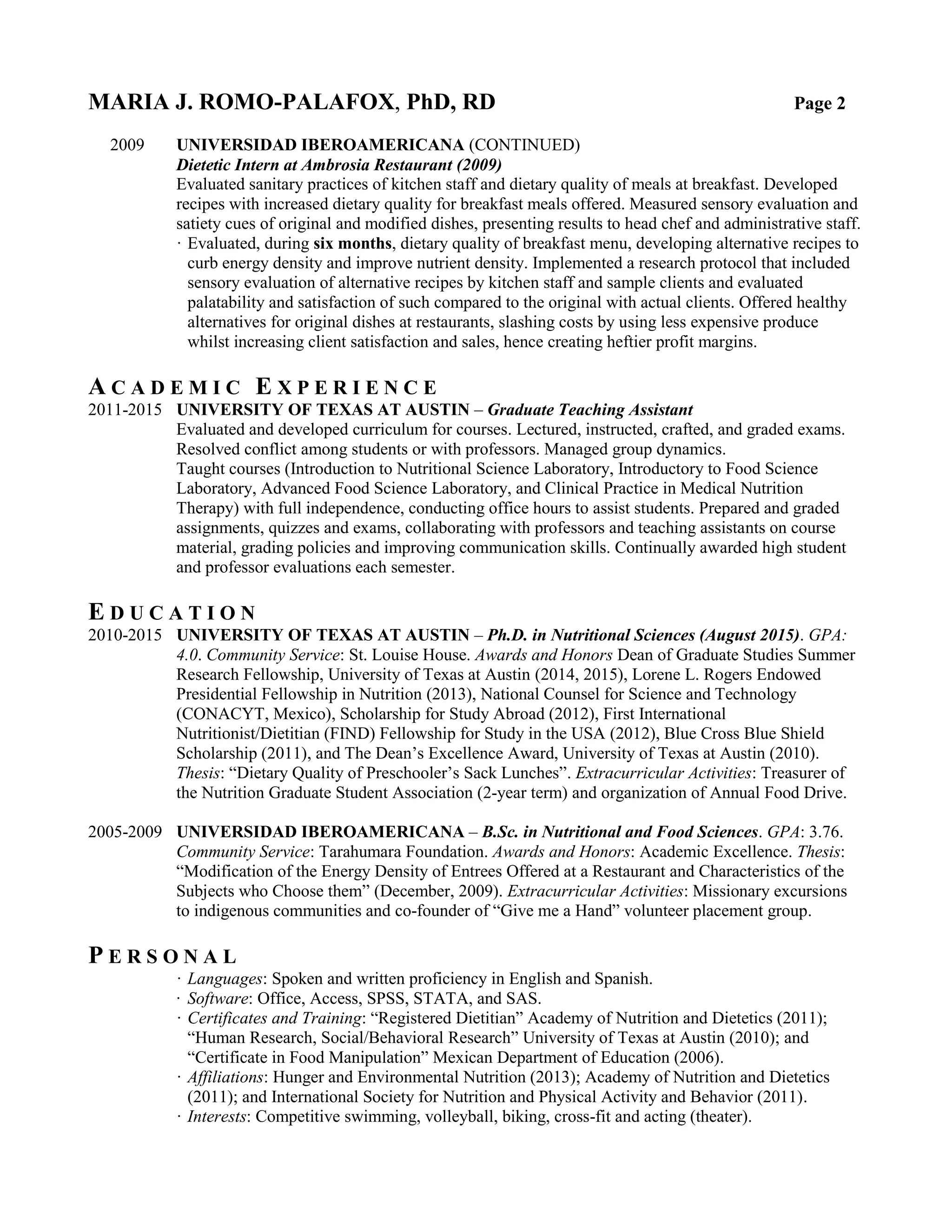 Maria Romo CV Oct 2015 with References | PDF