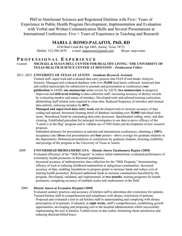 Maria Romo CV Oct 2015 with References | PDF