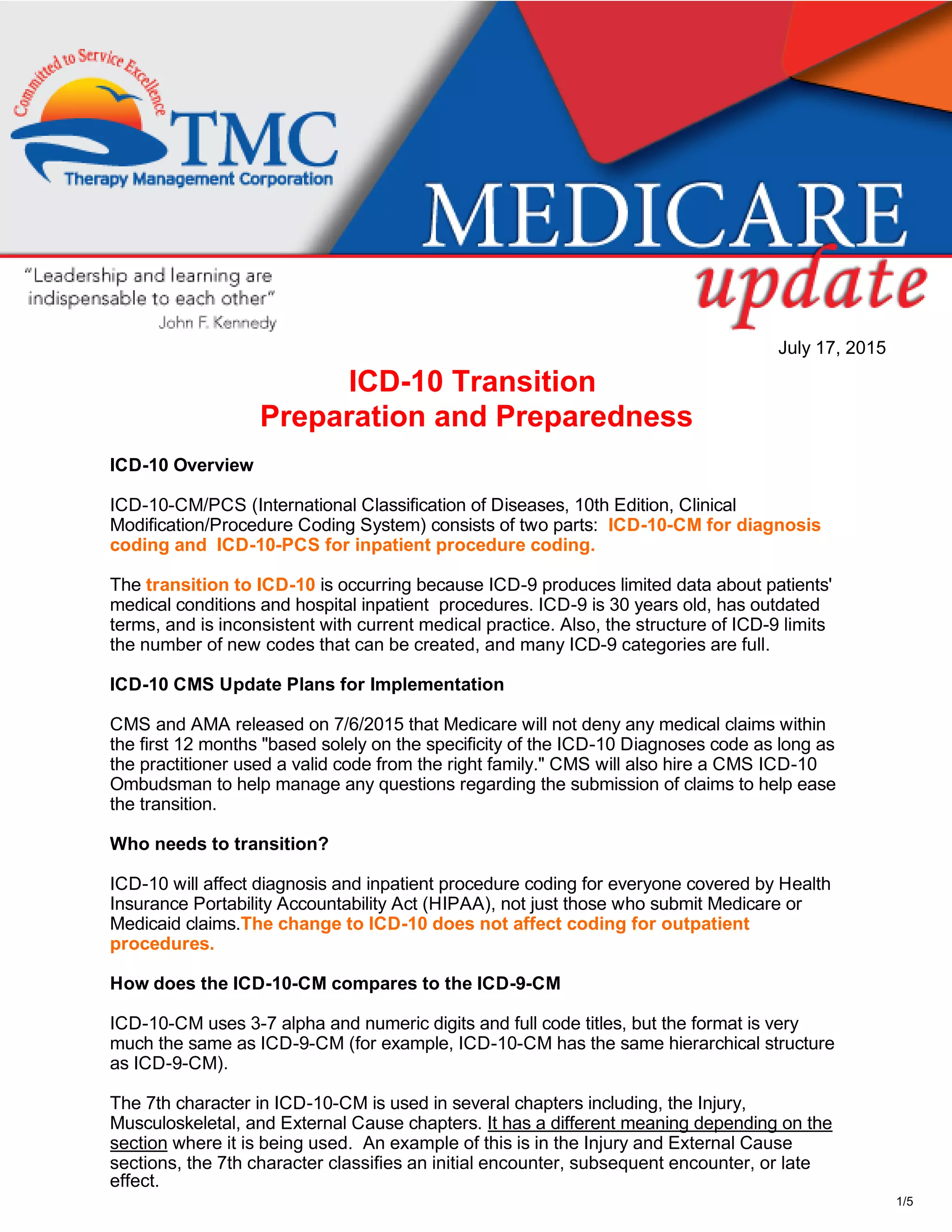 ICD-10 Transition Preparation and Preparedness 7.17.15 11.21am