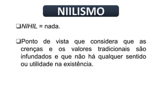 aula Filosofia 3 ano sobre Nada, Niilismo, Nietzsche, Sartre | PPT