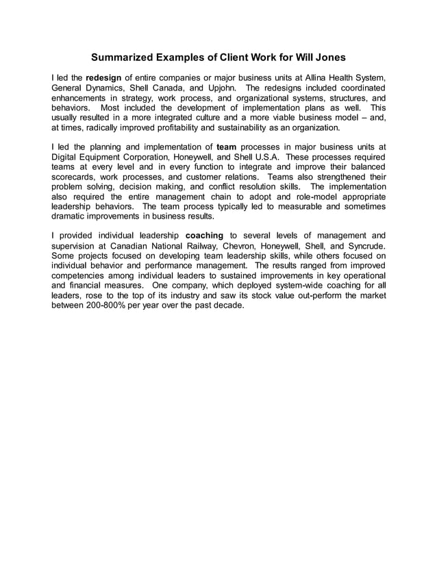 Supplement to LI Summary, Client Work Examples | PDF