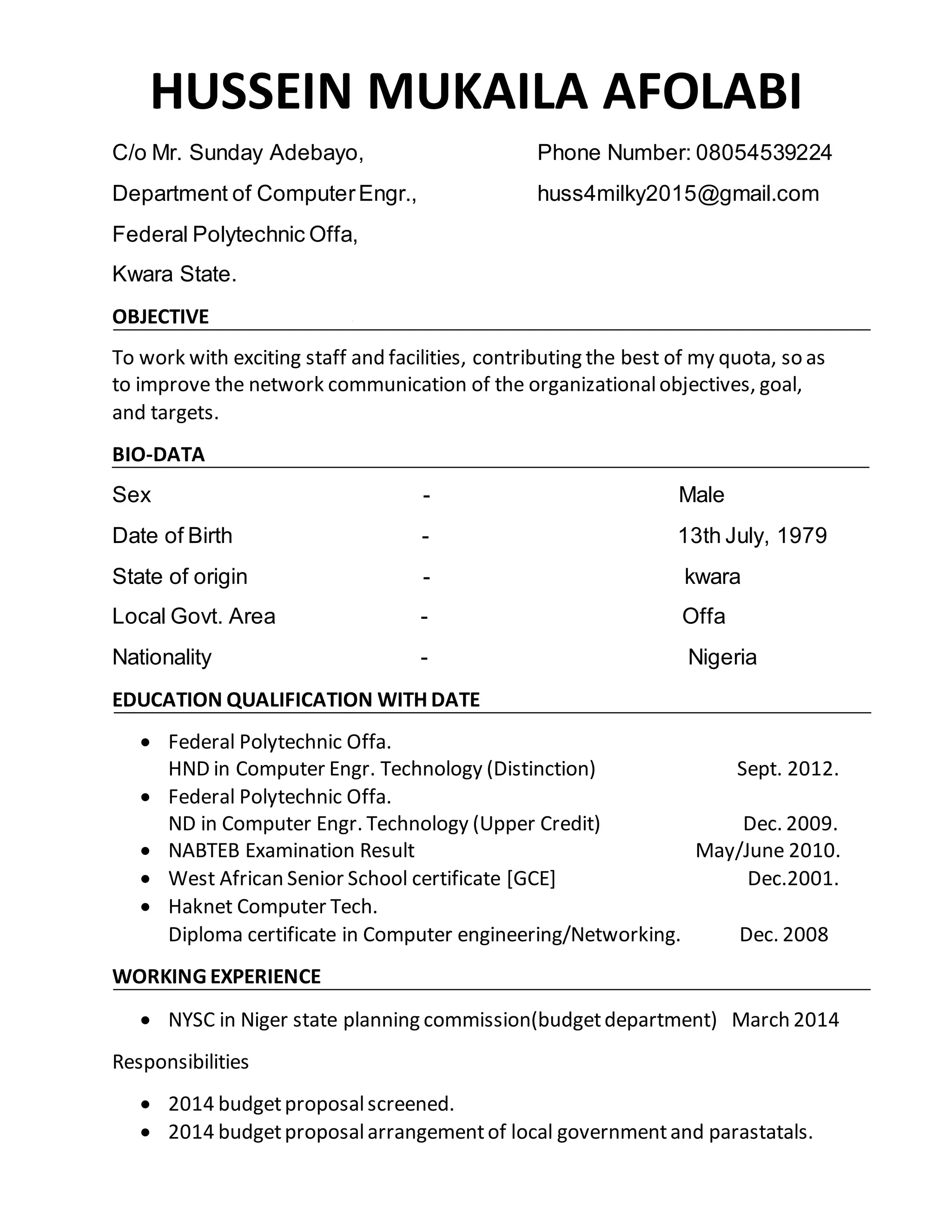 HUSSEIN MUKAILA AFOLAB1,2 | PDF