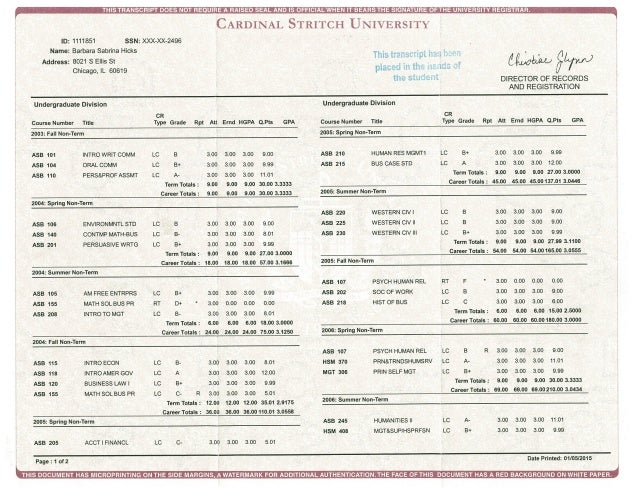 unofficial transcripts