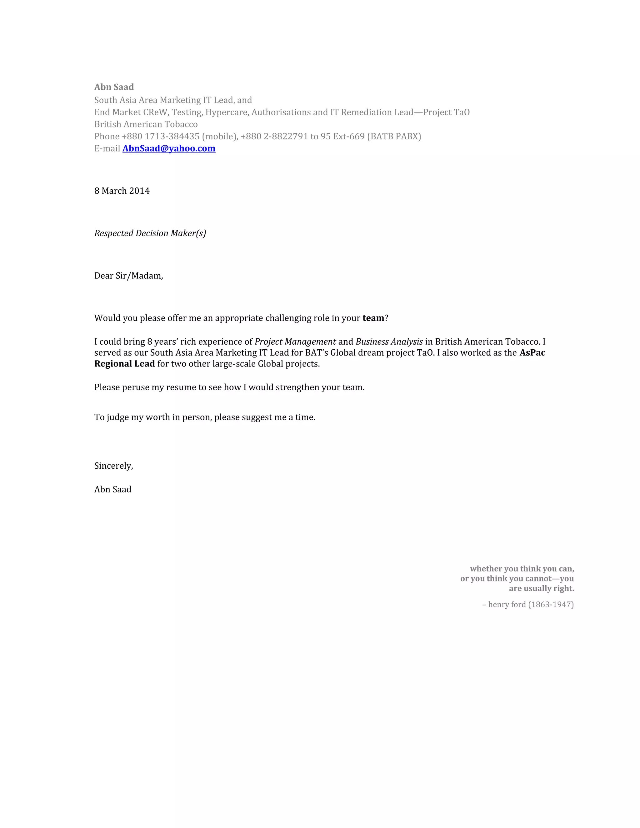 Abn Saad original resume (real sample with changed client name) | DOC