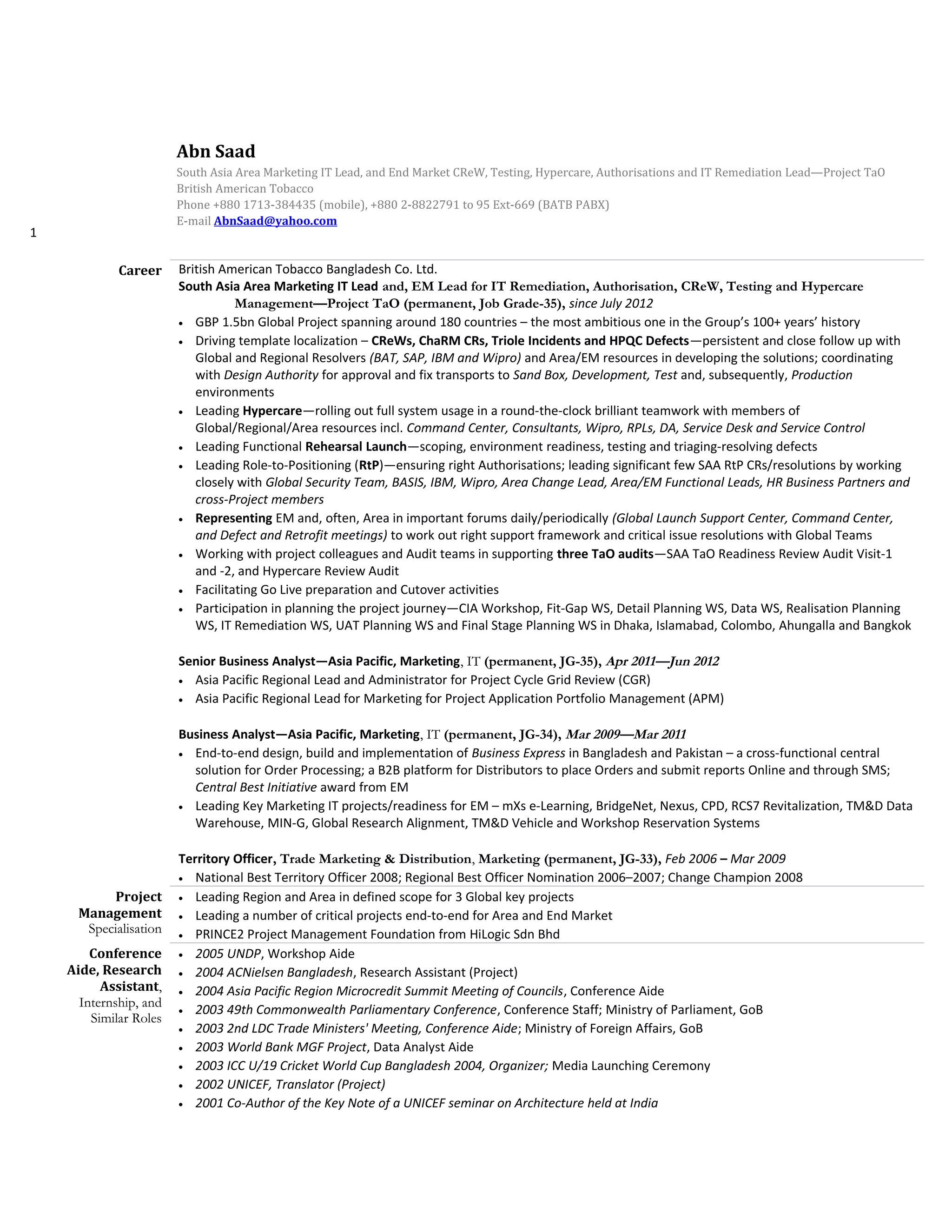 Abn Saad original resume (real sample with changed client name) | DOC