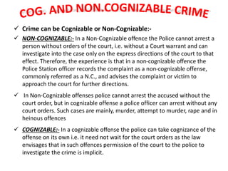 CRIME COGNIZABLE | PPTX | Crime & Harmful Acts to Individuals, Society ...