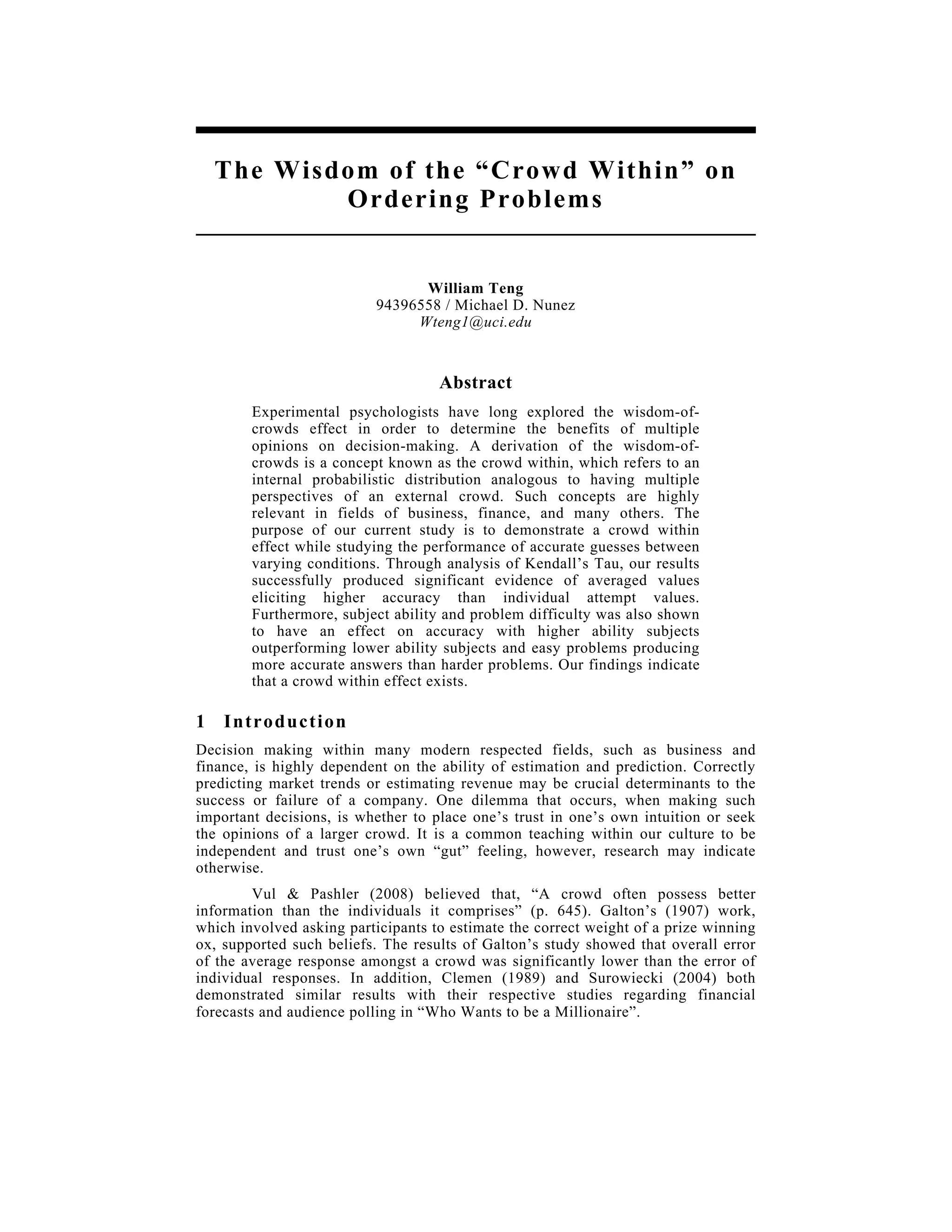 Group Estimation Lab Report | PDF