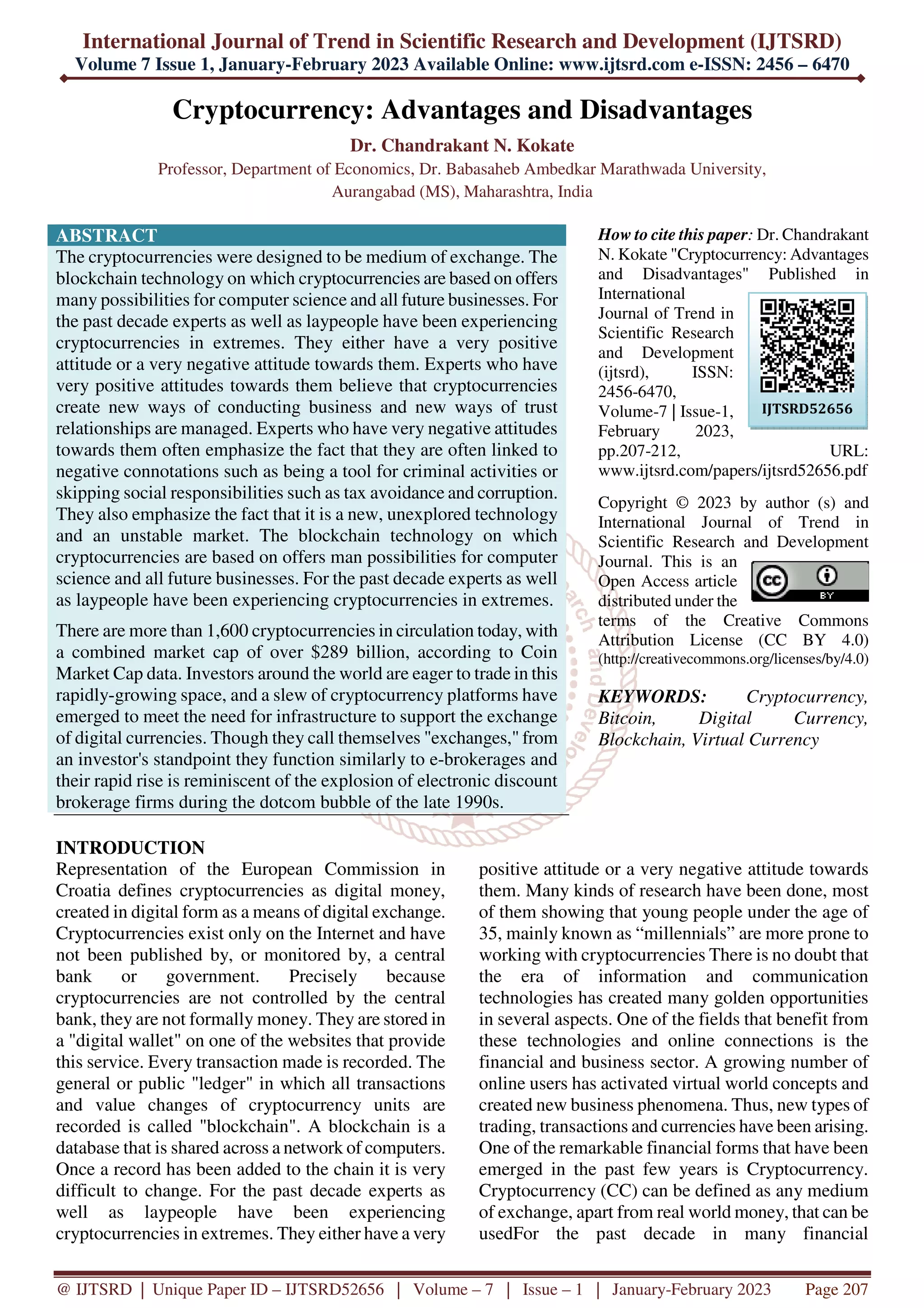 Cryptocurrency Advantages and Disadvantages | PDF