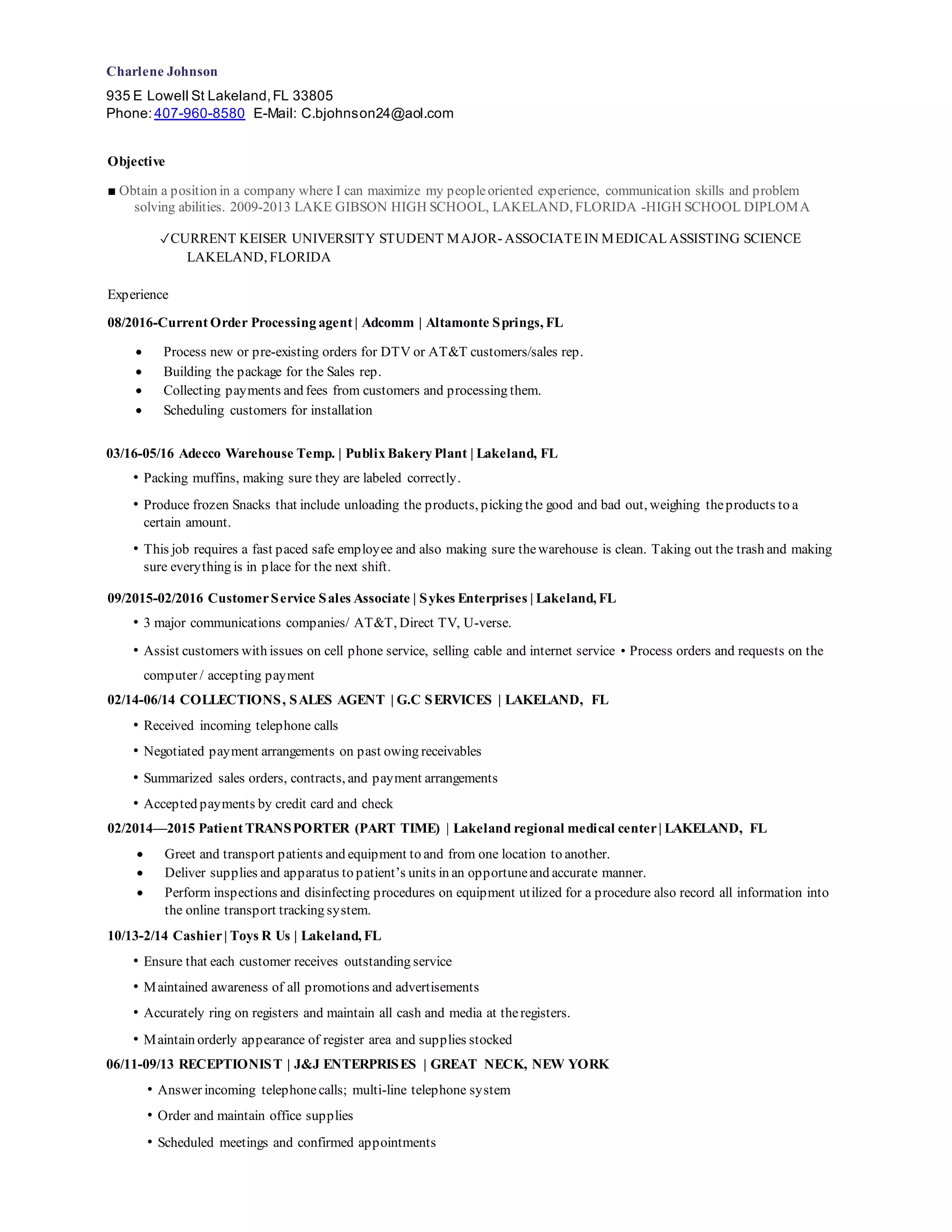 charlene johnson resume | DOCX