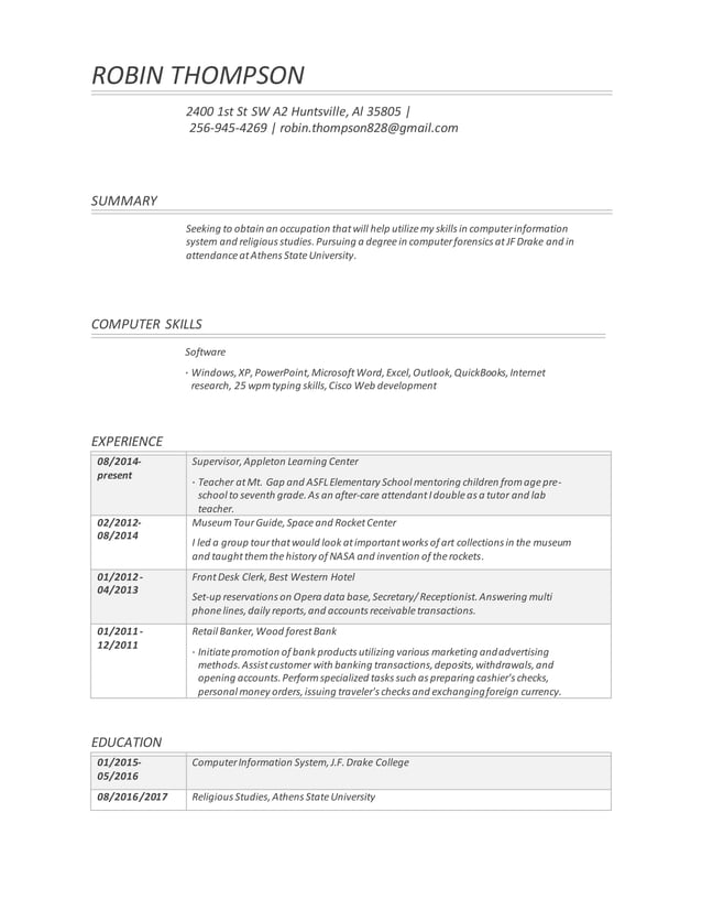 Robin Thompson Resume | PDF