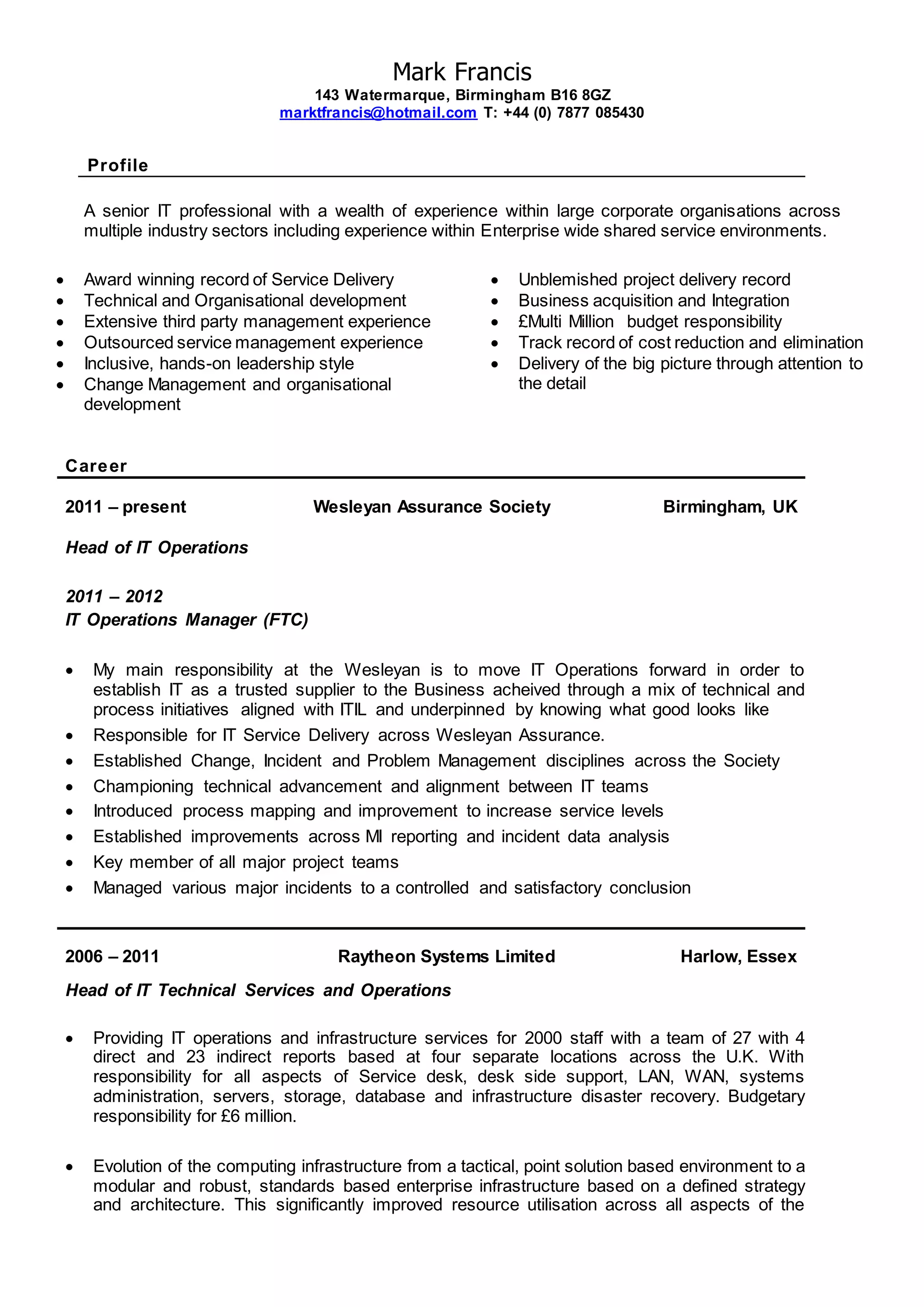 Mark Francis CV v2 | PDF