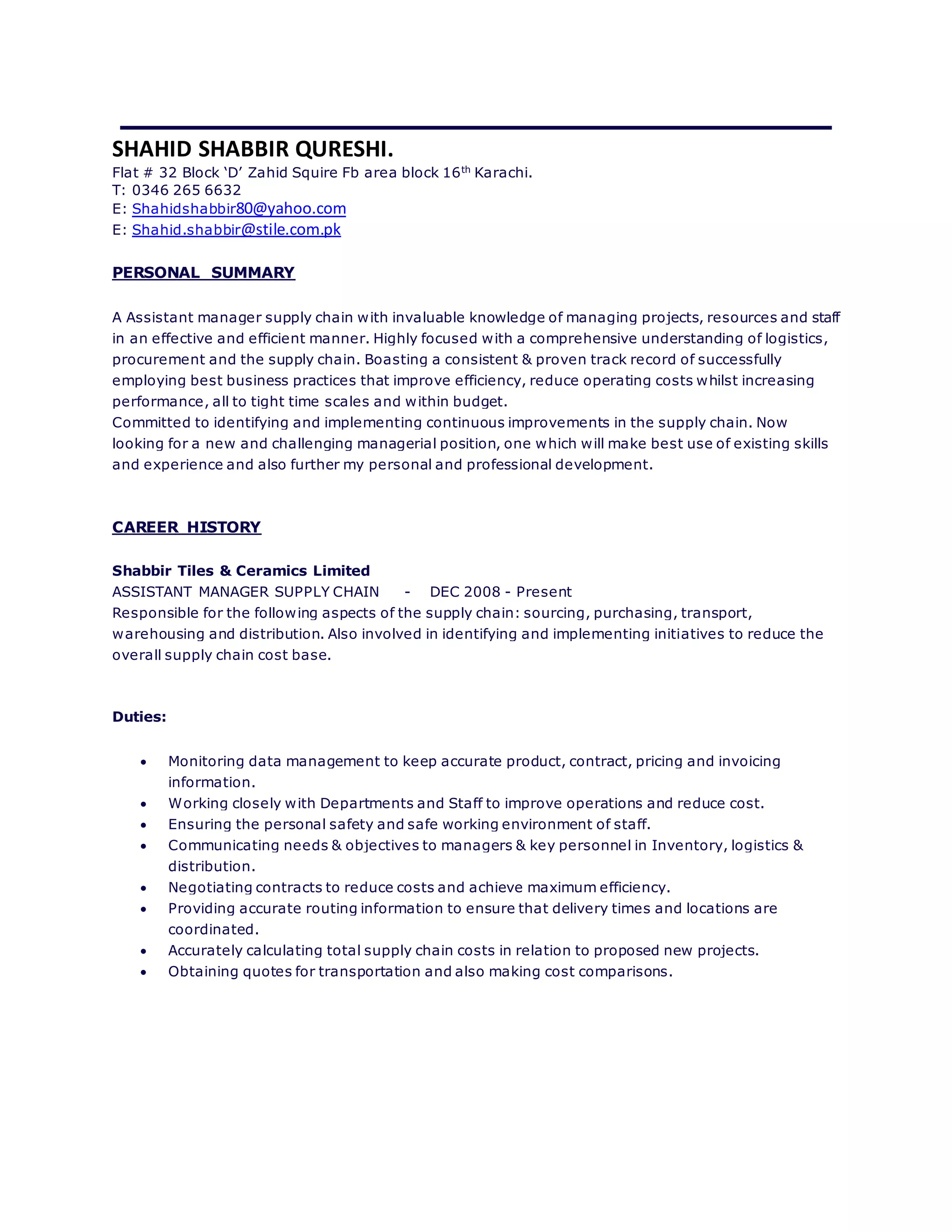 shahid shabbir cv | DOCX