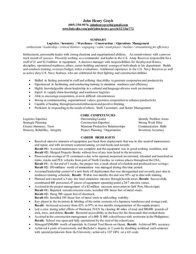 John Henry Grzyb Resume | PDF