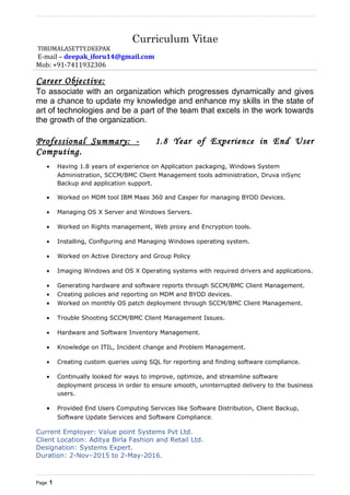 Deepak_CV | DOC | Operating Systems | Computer Software and Applications