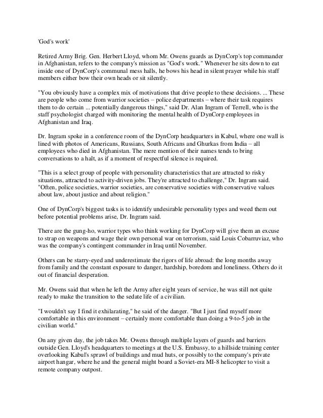 DynCorp Employees Gamble With Their Lives - Dallas Morning News 25 Dec ...