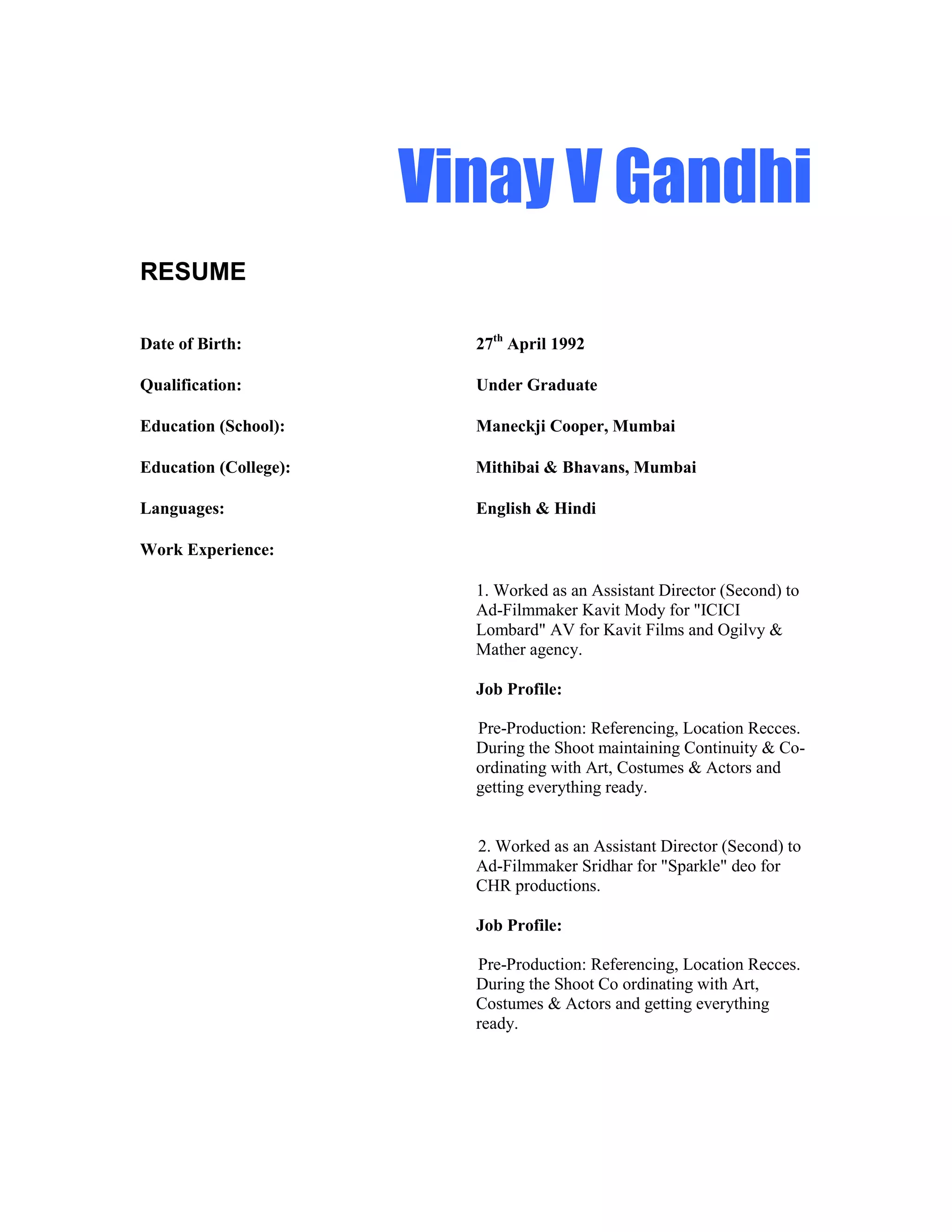Vinay V Gandhi | PDF | Entertainment