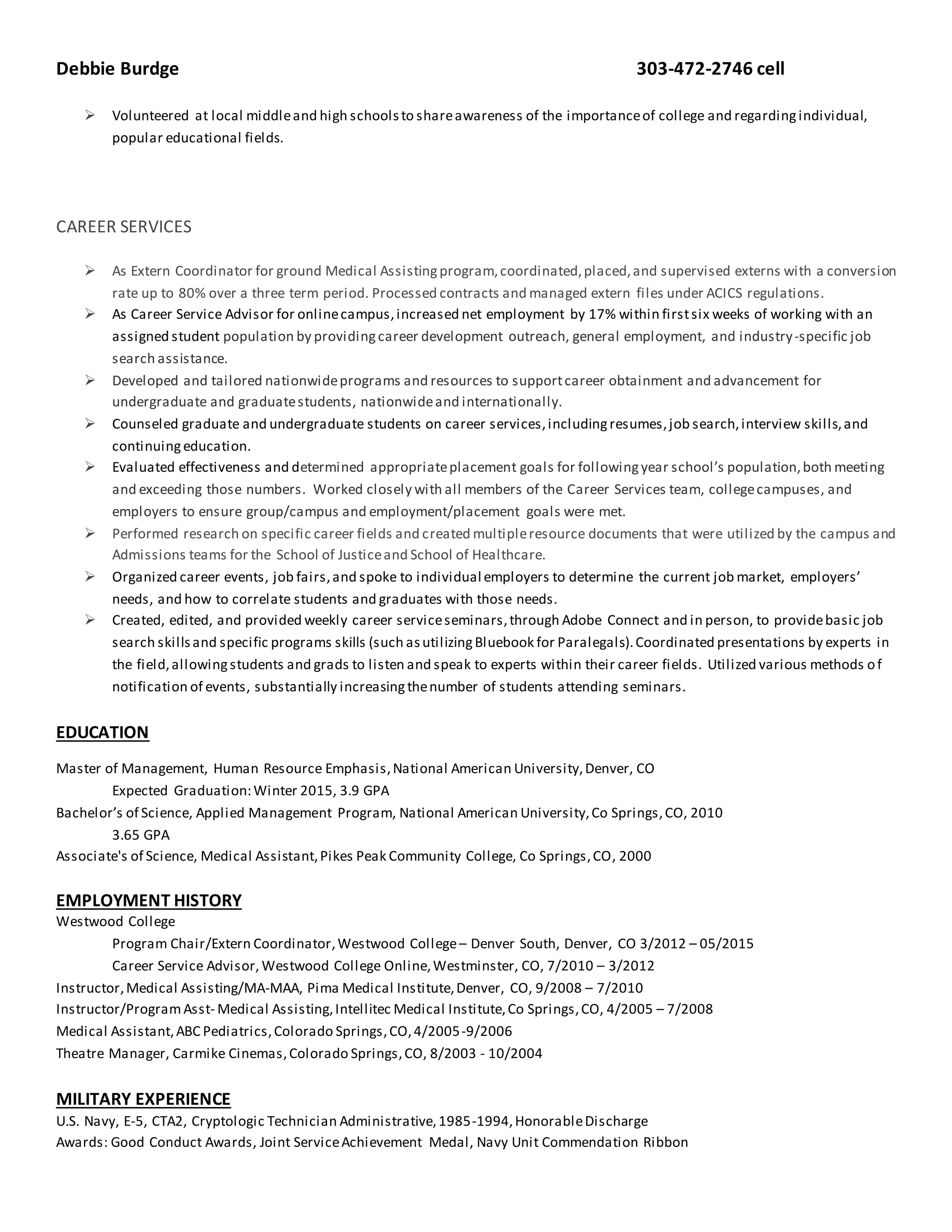 Debbie Burdge Updated resume Program | DOCX