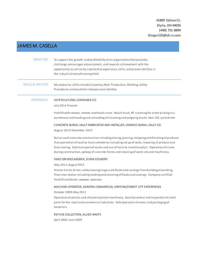 Resume 2014 | DOCX | Manufacturing Industry | Industries