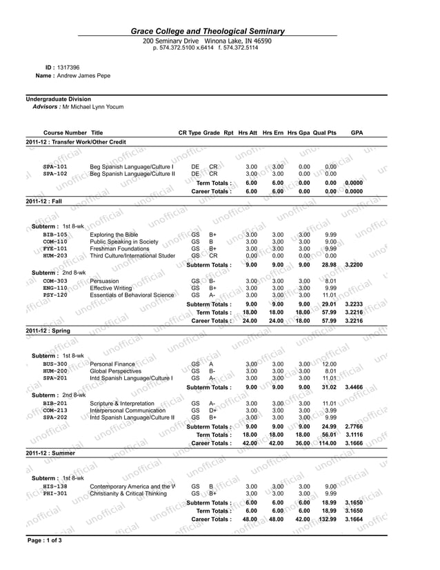 college transcript | PDF | Undergraduate Education | College Education