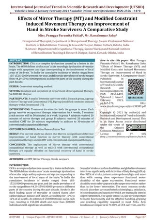 Effects of Mirror Therapy MT and Modified Constraint Induced Movement ...