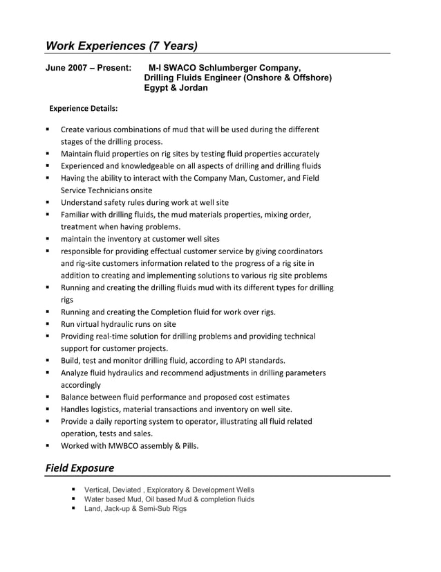 CV. of Mina Awad, mud engineer. | PDF